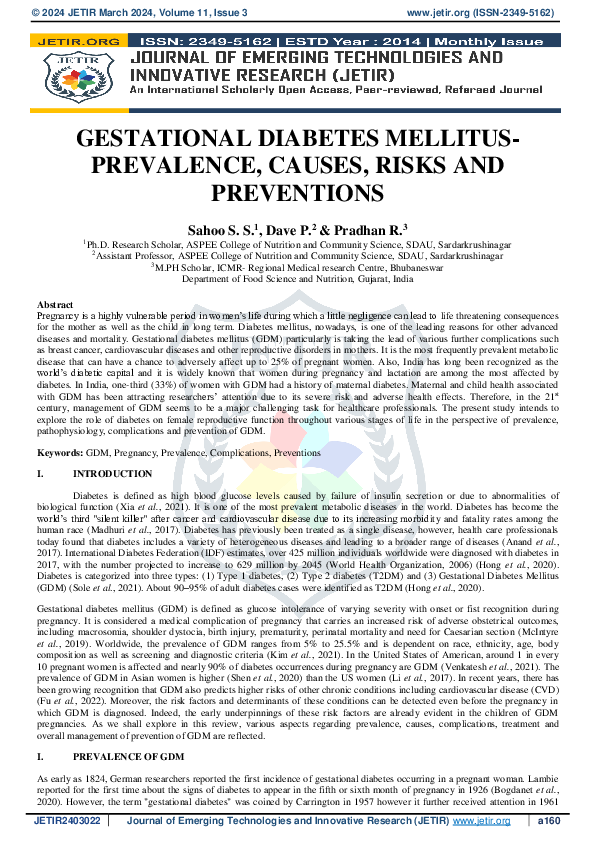 (PDF) GESTATIONAL DIABETES MELLITUS- PREVALENCE, CAUSES, RISKS AND ... (PDF) GESTATIONAL DIABETES MELLITUS- PREVALENCE, CAUSES, RISKS AND ...