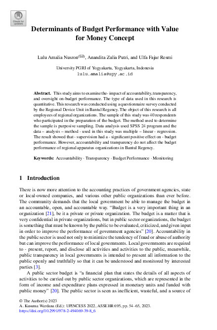 (PDF) Determinants of Budget Performance with Value for Money Concept
