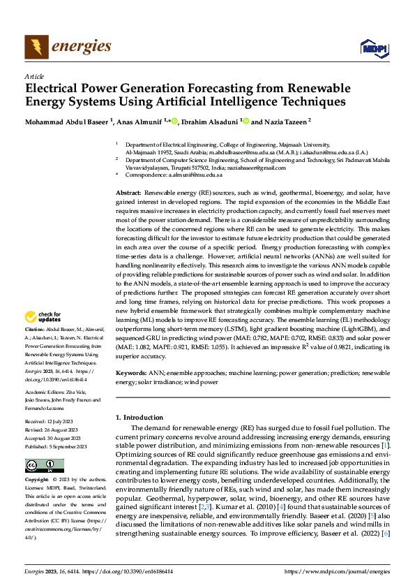 (PDF) Electrical Power Generation Forecasting from Renewable Energy Systems Using Artificial ...