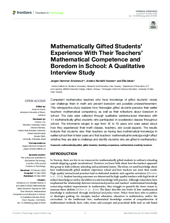 (PDF) Mathematically Gifted Students’ Experience With Their Teachers ...