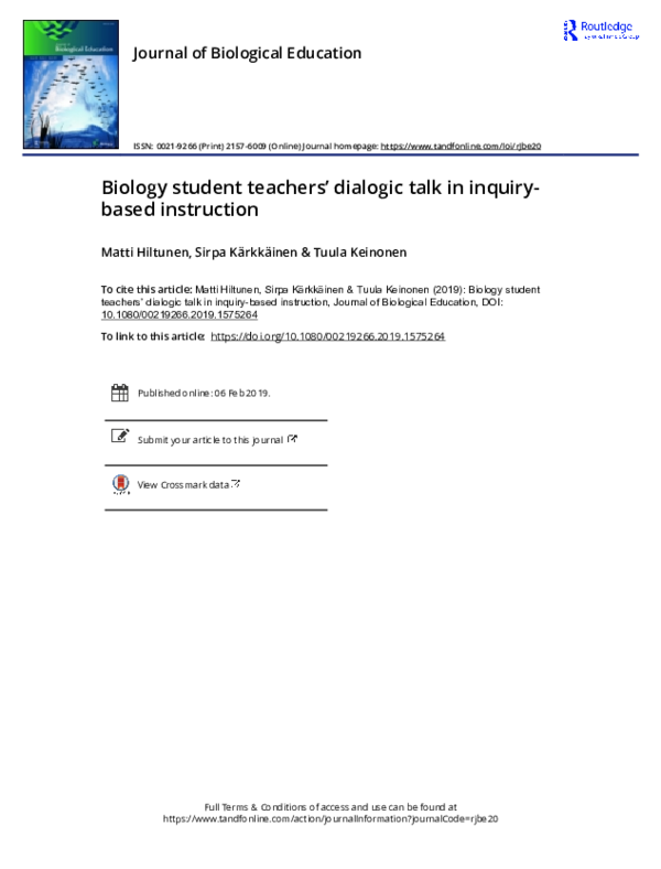(PDF) Biology student teachers’ dialogic talk in inquiry-based instruction