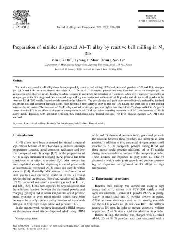 (PDF) Preparation of nitrides dispersed Al–Ti alloy by reactive ball ...