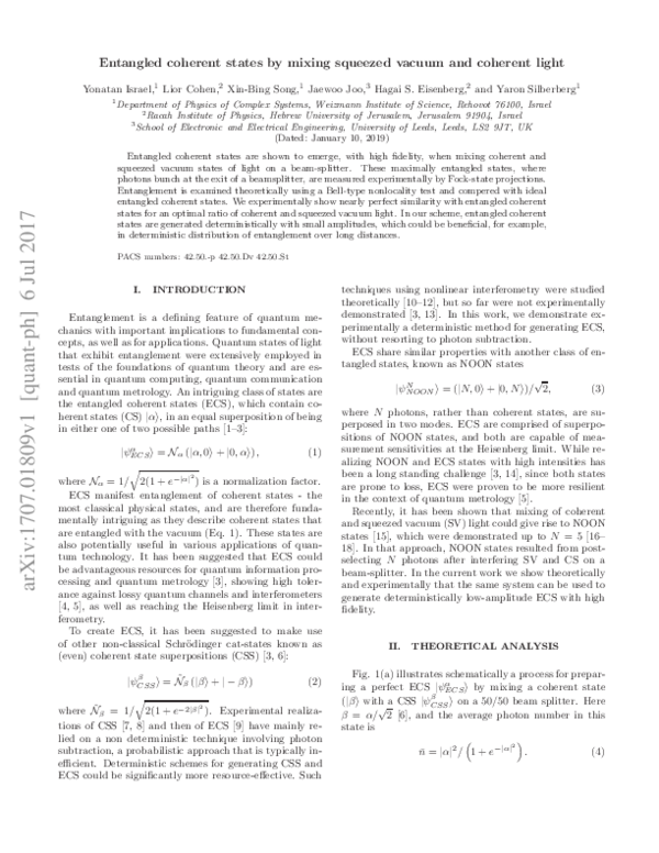 (PDF) Entangled coherent states by mixing squeezed vacuum and coherent ...