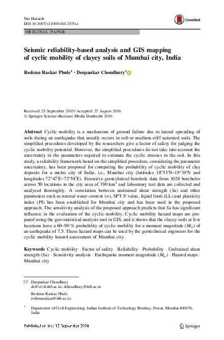 (PDF) Seismic reliability-based analysis and GIS mapping of cyclic ...