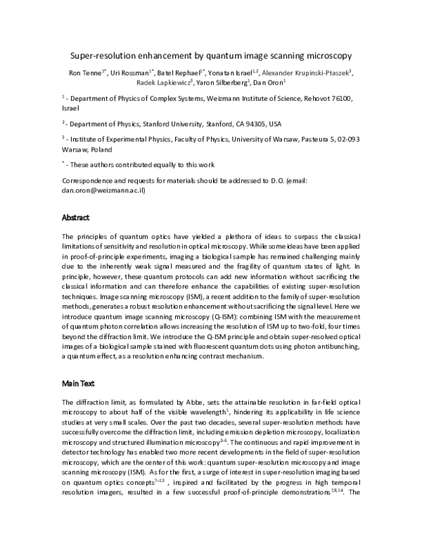 (PDF) Super-resolution enhancement by quantum image scanning microscopy