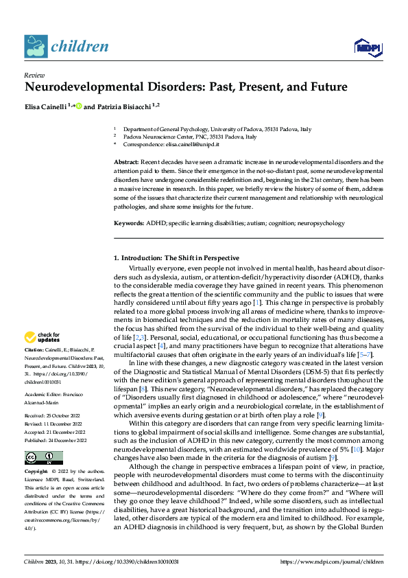 (PDF) Neurodevelopmental Disorders: Past, Present, and Future