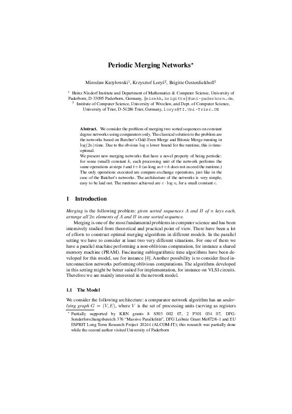 (PDF) Periodic merging networks