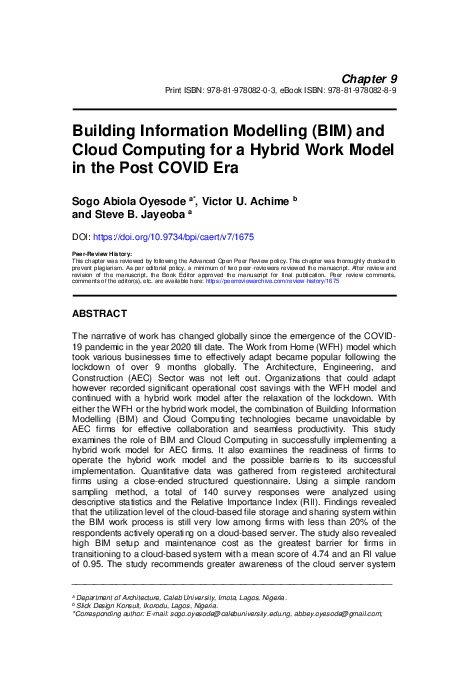 (PDF) Building Information Modelling (BIM) and Cloud Computing for a ...