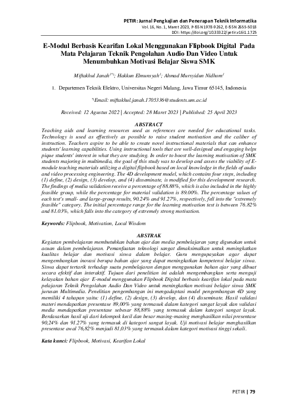 (PDF) E-Modul Berbasis Kearifan Lokal Menggunakan Flipbook Digital Pada Mata Pelajaran Teknik ...