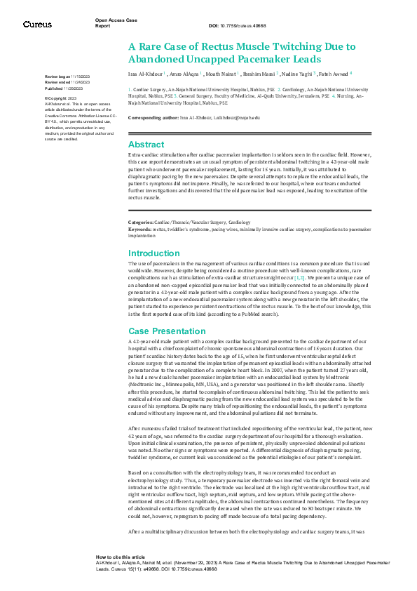 (PDF) A Rare Case of Rectus Muscle Twitching Due to Abandoned Uncapped ...