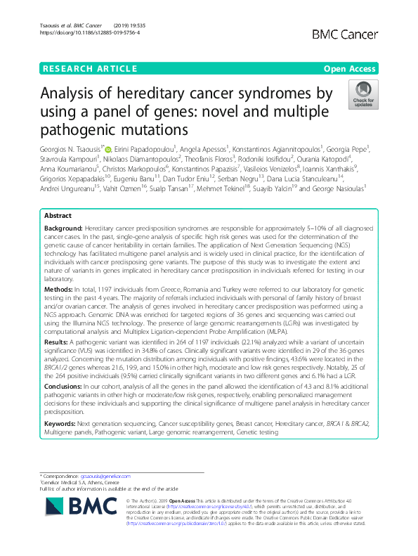(PDF) Analysis of hereditary cancer syndromes by using a panel of genes ...