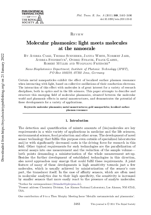 (PDF) Molecular plasmonics: light meets molecules at the nanoscale