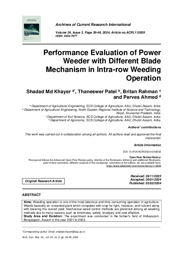(PDF) Performance Evaluation of Power Weeder with Different Blade ...