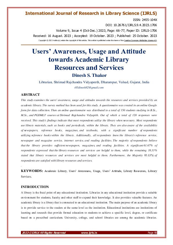 (PDF) Users’ Awareness, Usage and Attitude towards Academic Library ...