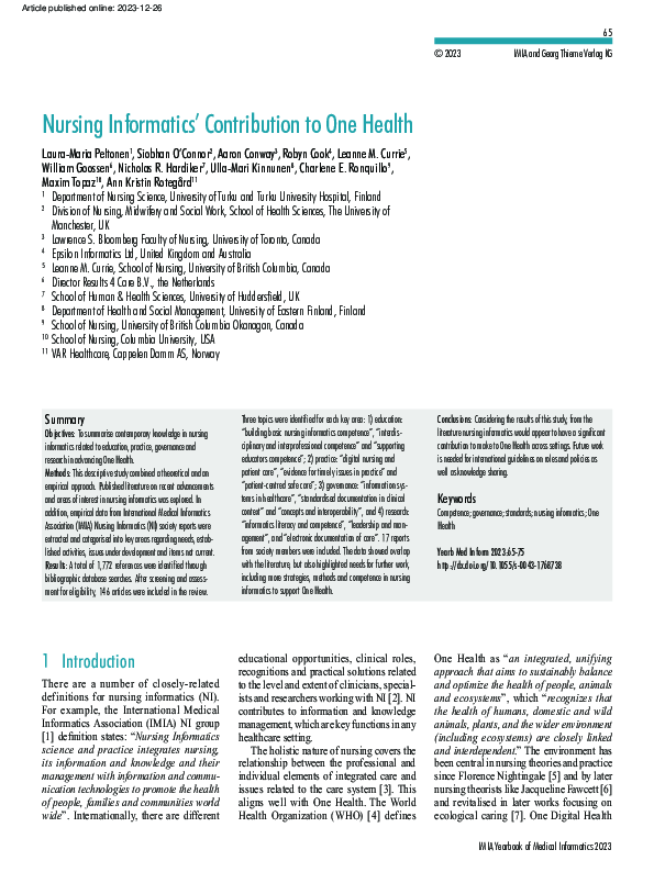 (PDF) Nursing Informatics' Contribution to One Health