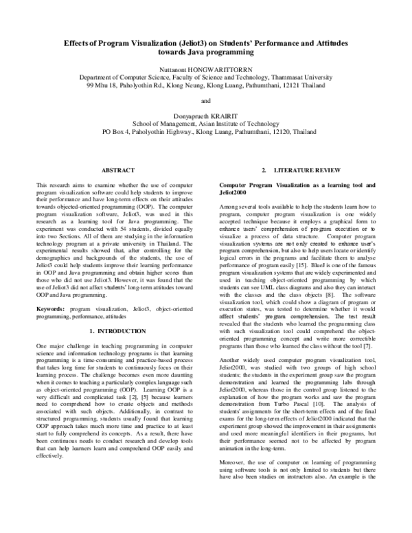 (PDF) Effects of Program Visualization (Jeliot3) on Students' Performance and Attitudes towards ...