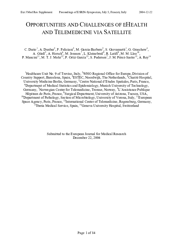 (PDF) Opportunities and Challenges of eHealth and Telemedicine via ...