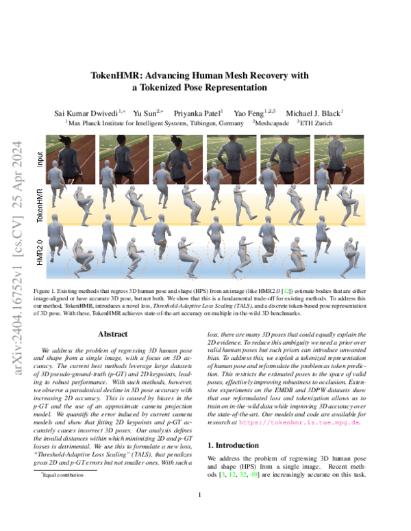 (PDF) TokenHMR: Advancing Human Mesh Recovery with a Tokenized Pose ...
