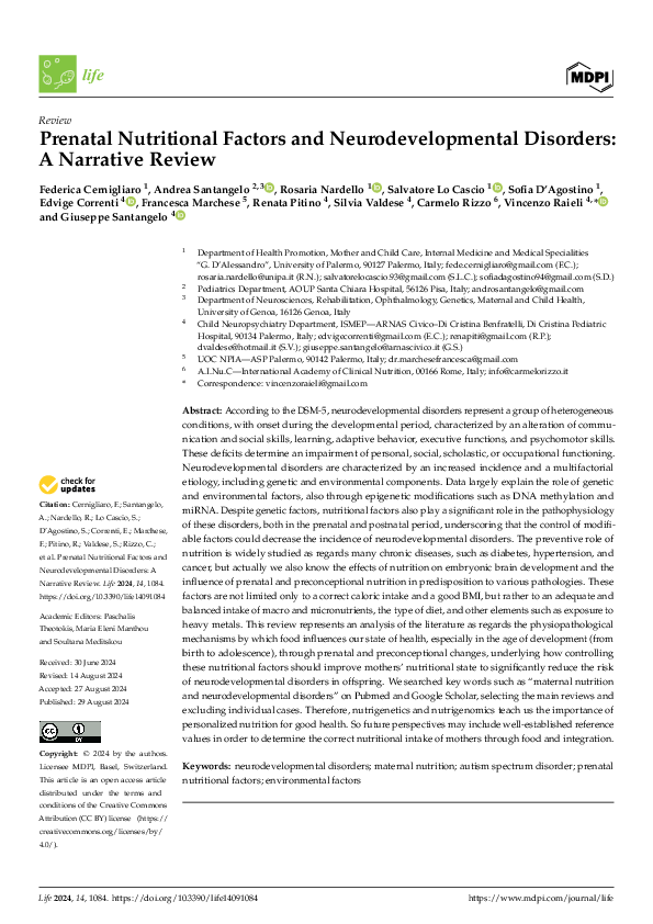 (PDF) Prenatal Nutritional Factors and Neurodevelopmental Disorders: A Narrative Review