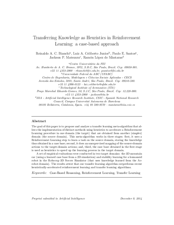 (PDF) Transferring knowledge as heuristics in reinforcement learning: A case-based approach