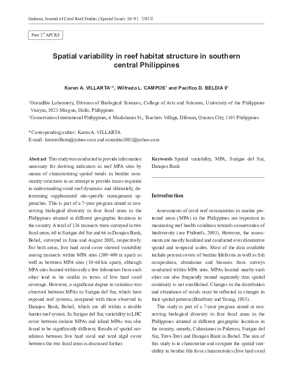 (PDF) Spatial variability in reef habitat structure in southern central Philippines