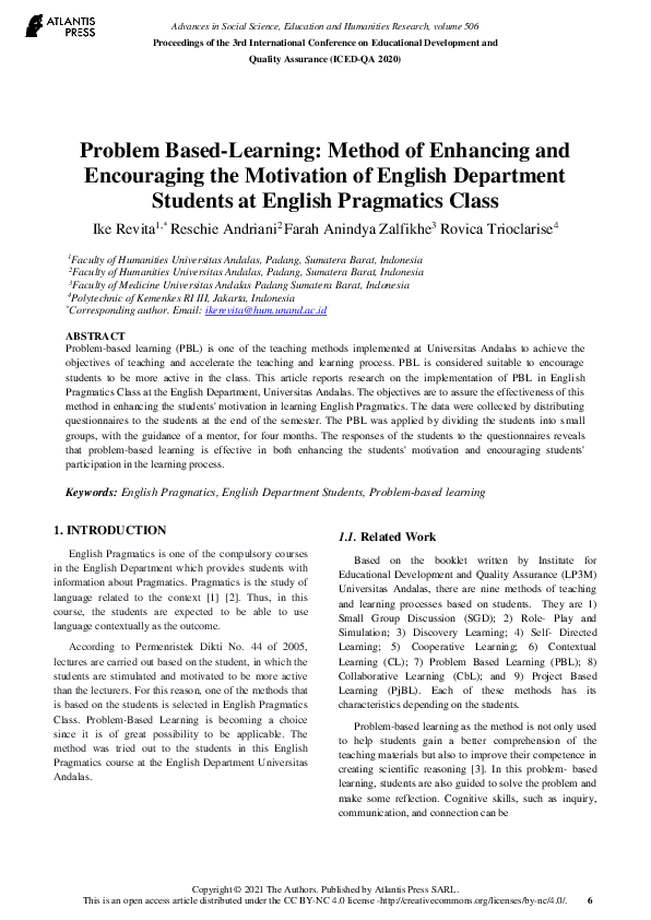 (PDF) Problem Based-Learning: Method of Enhancing and Encouraging the Motivation of English ...
