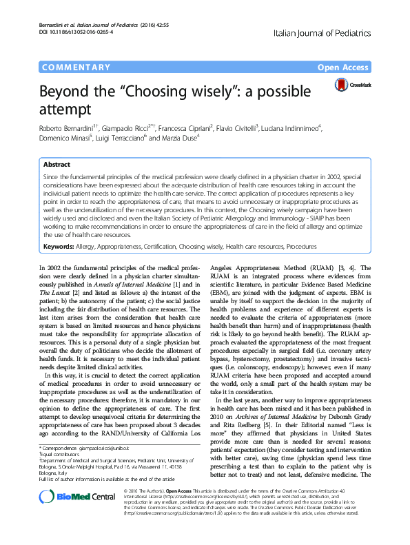 (PDF) Beyond the “Choosing wisely”: a possible attempt