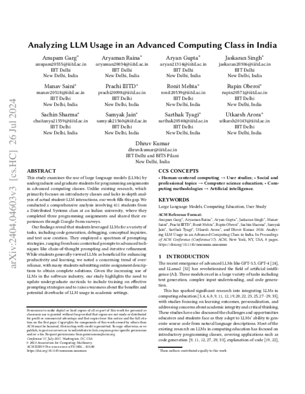 (PDF) Analyzing LLM Usage in an Advanced Computing Class in India