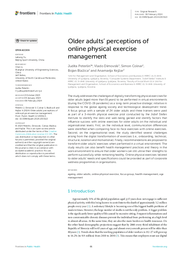 (PDF) Older adults’ perceptions of online physical exercise management