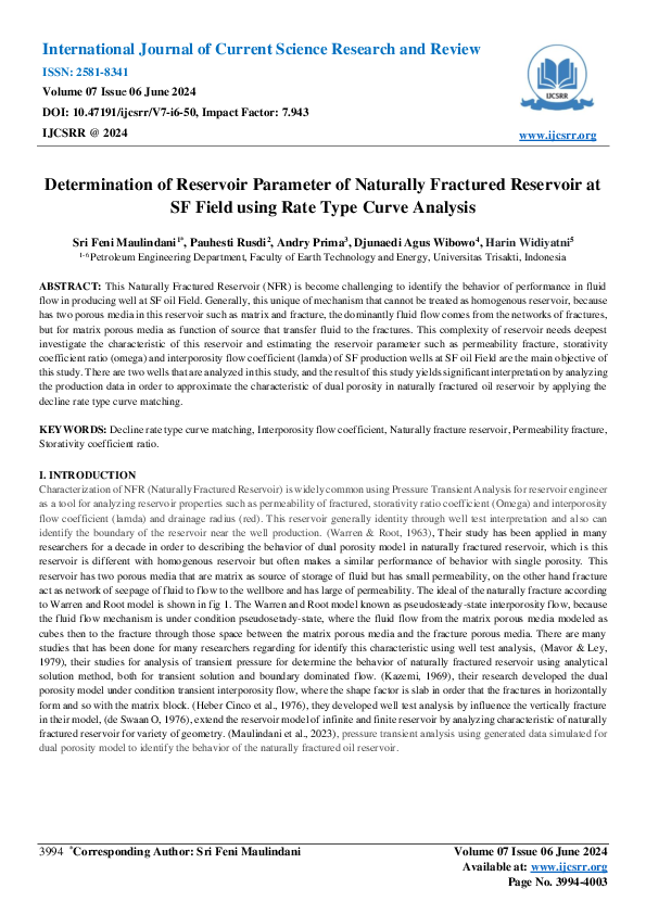 (PDF) Determination of Reservoir Parameter of Naturally Fractured Reservoir at SF Field using ...