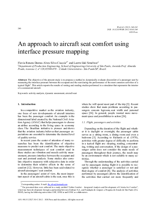 (PDF) An approach to aircraft seat comfort using interface pressure mapping