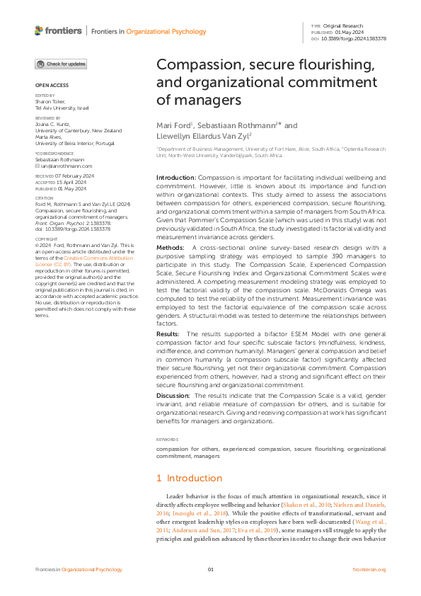 (PDF) Compassion, secure flourishing, and organizational commitment of managers