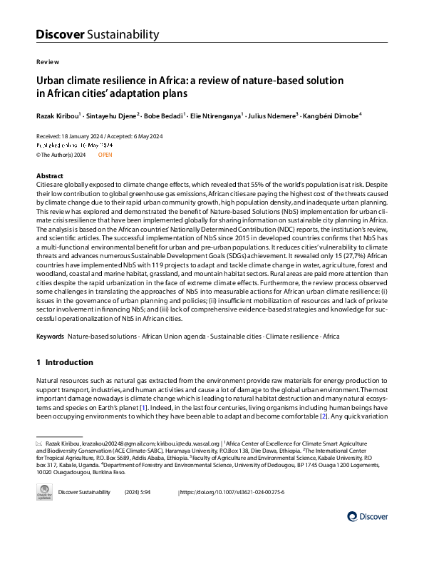 (PDF) Urban climate resilience in Africa: a review of nature-based solution in African cities ...