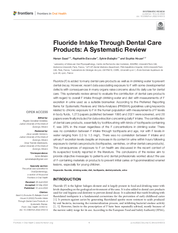 (PDF) Fluoride Intake Through Dental Care Products: A Systematic Review