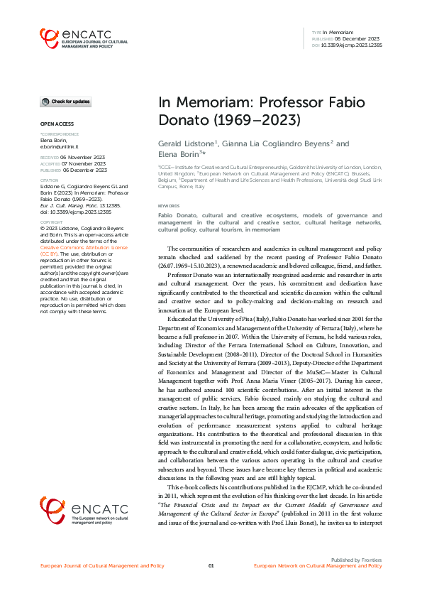 (PDF) In Memoriam: Professor Fabio Donato (1969–2023)