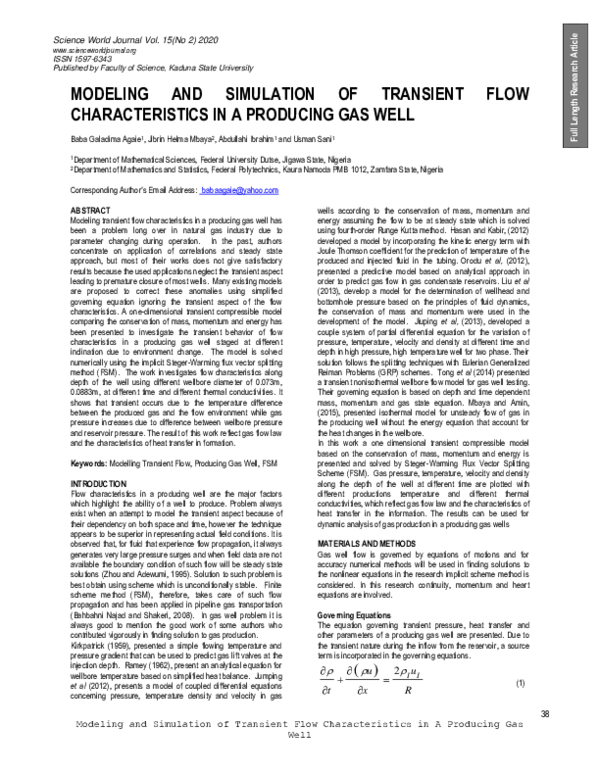 (PDF) Modeling and Simulation of Transient Flow Characteristics in a Producing Gas Well | Usman ...