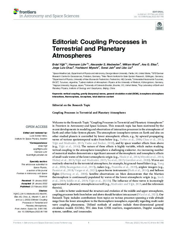 (PDF) Editorial: Coupling Processes in Terrestrial and Planetary Atmospheres