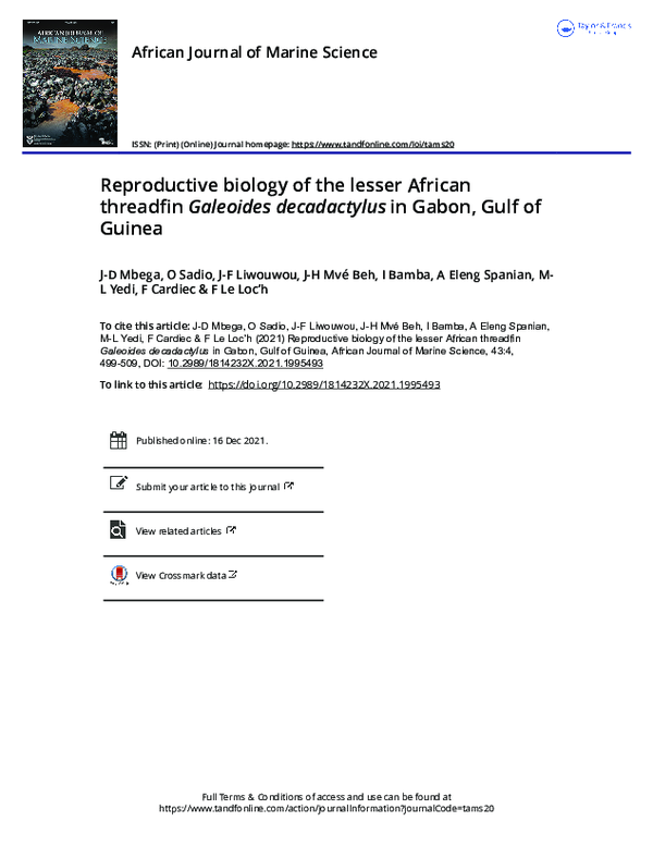 (PDF) Reproductive biology of the lesser African threadfin Galeoides ...