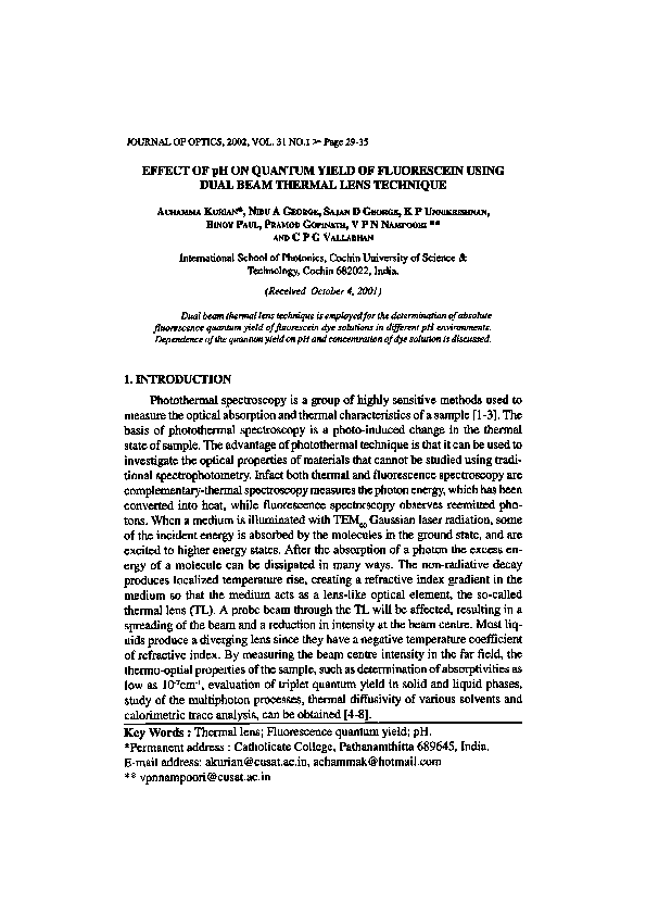 (PDF) Effect of pH on Quantum Yield of Fluorescein Using Dual Beam ...