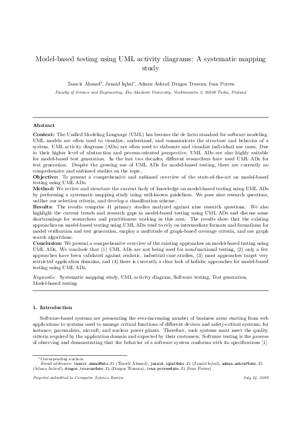 Pdf Model Based Testing Using Uml Activity Diagrams A Systematic