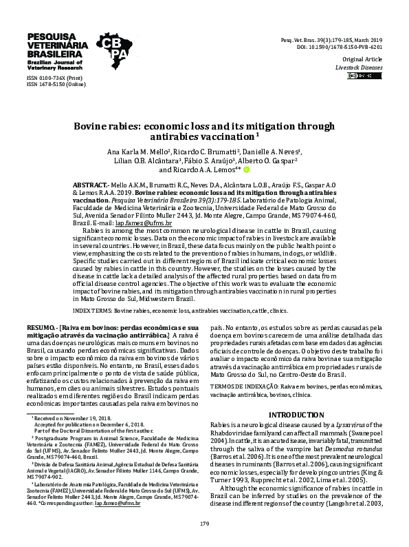 (PDF) Bovine rabies: economic loss and its mitigation through ...