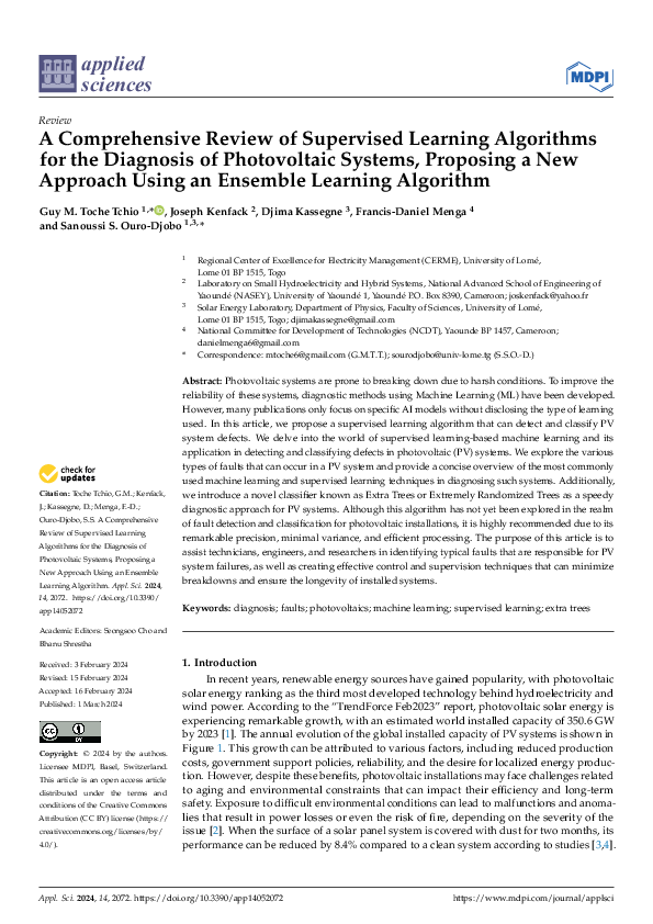 (PDF) A Comprehensive Review of Supervised Learning Algorithms for the Diagnosis of Photovoltaic ...