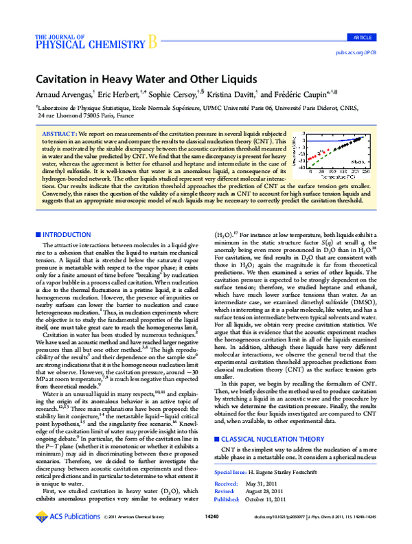 (PDF) Cavitation in Heavy Water and Other Liquids