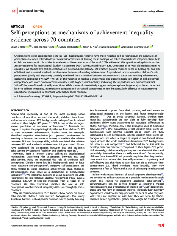 (PDF) Self-perceptions as mechanisms of achievement inequality ...