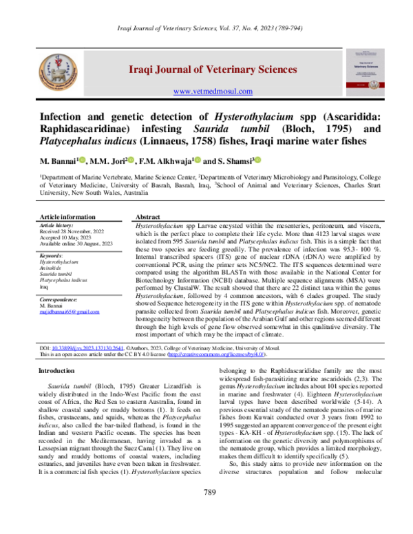 (PDF) Infection and genetic detection of Hysterothylacium spp ...