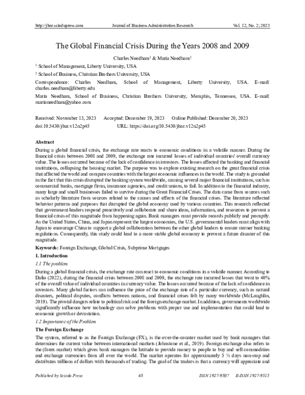 (PDF) The Global Financial Crisis During the Years 2008 and 2009
