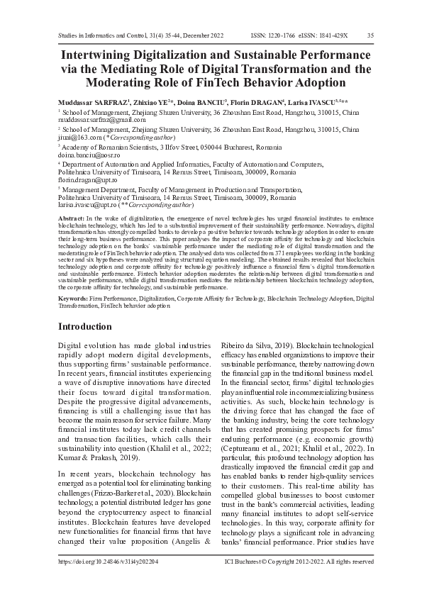 (PDF) Intertwining Digitalization and Sustainable Performance via the Mediating Role of Digital ...