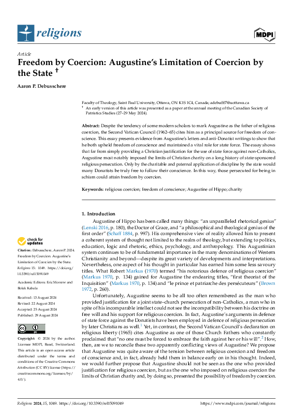 (PDF) Freedom by Coercion: Augustine's Limitation of Coercion by the State