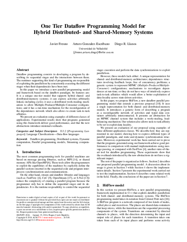 (PDF) One Tier Dataflow Programming Model for Hybrid Distributed- and Shared-Memory Systems