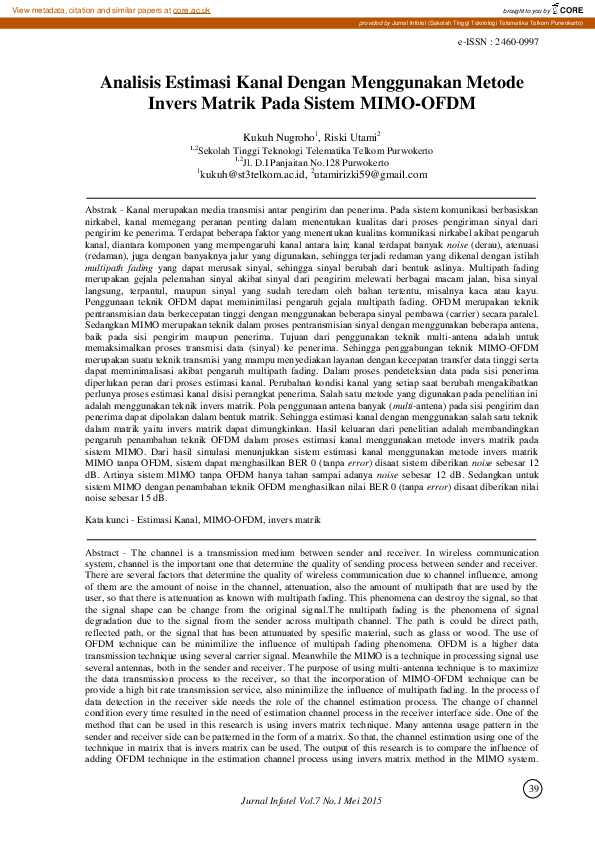 (PDF) Analisis Estimasi Kanal Dengan Menggunakan Metode Invers Matrik ...